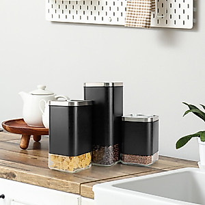 Kaffe Glass Storage Container. Coffee Canister - BPA Free Stainless Steel with Airtight Lid (16oz)