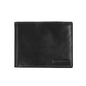 Steve Madden Men's Leather Wallet Extra Capacity Attached Flip Pockets, Black/Antique, One Size