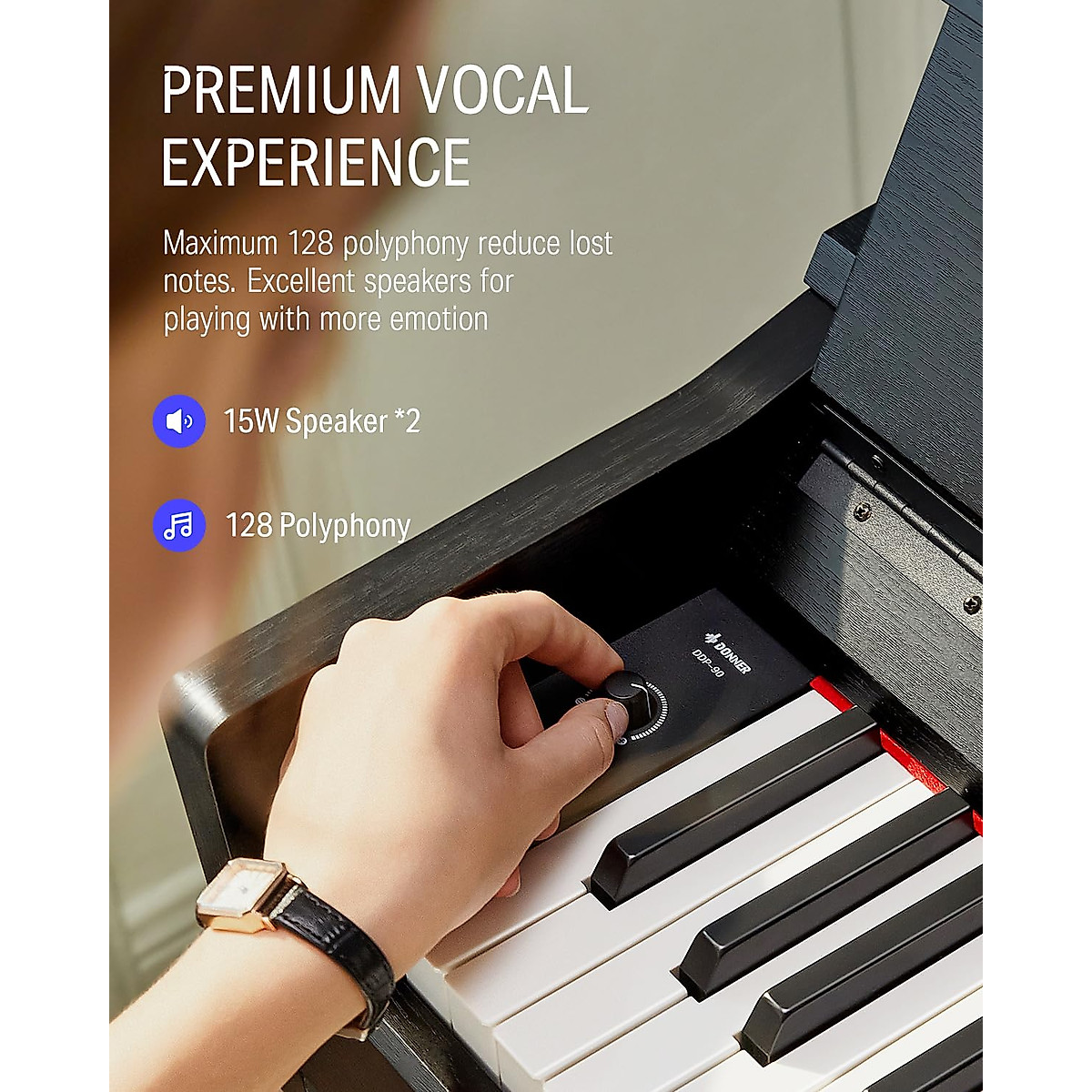 Donner DDP-90 Digital Piano, 88 Key Weighted Piano Keyboard for Beginner/Professional W/Three Pedals, Supports U-disk Music Playing, PC/Tablet/Cell Phone Connecting, Audio In/Output