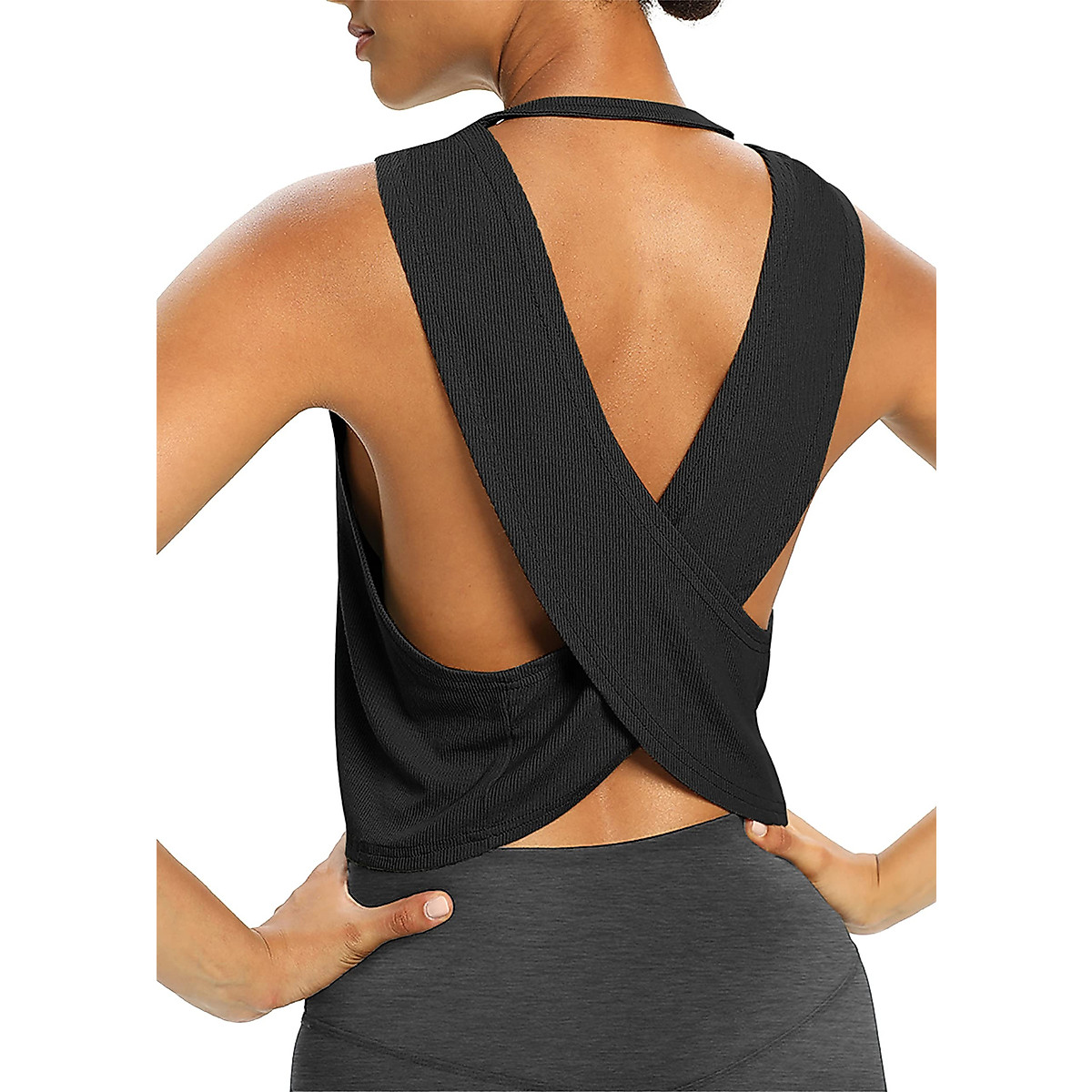 Bestisun Workout Tops for Women Yoga Tops Athletic Gym Clothes Backless Workout Tops Open Back Athletic Tops for Women Black S