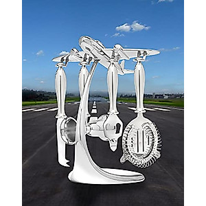 Godinger Airplane Bar Tools Set, Stainless Steel Bar Set, 5 Piece Set, Gift Set