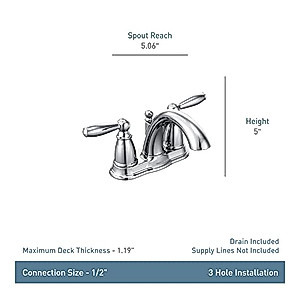 Moen Brantford Oil Rubbed Bronze Two-Handle Low Arc Centerset Bathroom Faucet with Drain Assembly, Bathroom Faucets for Sink 3-hole, 4-inch Wide Standard Setup, 6610ORB, 0.5