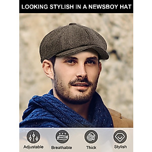 2 Pack Newsboy Hats for Men Classic 8 Panel Wool Blend Ivy Hat