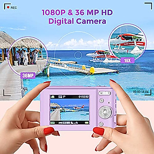 TOBERTO Digital Camera, 1080P HD Vlogging LCD Mini Camera with 16X Zoom 36MP Digital Point and Shoot Camera Video Camera, for Kids Students Beginners Beauty Face