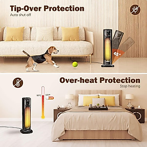 Grelife Space Heater, Quiet Electric Heater with Night Light, Remote, 75° Oscillation, Safety Protection, ECO Mode, 12H Timer, Thermostat, 1500W Portable Heater for Indoor Use, Office, Home, 24Inch