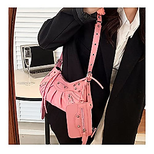 Retro Punk Style Rivet Hobo Bag + Mini Purses, Pleated Crescent Bag, Personality Satchels/Shoulder/Crossbody Bag for Women