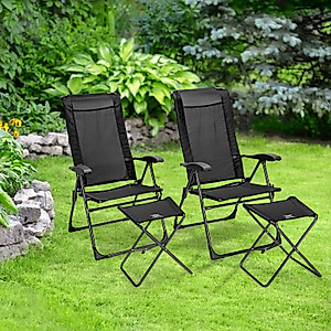 Giantex 4 Pcs Folding Patio Chairs Set 2 Pack Patio Dining Chairs with Footrest Portable Sling Chairs Camping Lawn Chairs with Adjustable Back Outdoor Bistro Chairs for Porch Garden Yard Pool