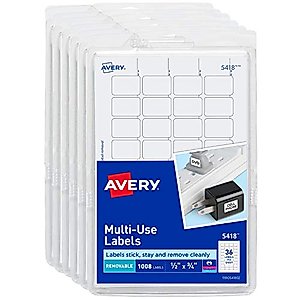 Avery Self-Adhesive Removable Labels, 1/2" x 3/4", White, 6000 Labels (6-Pack 5418)