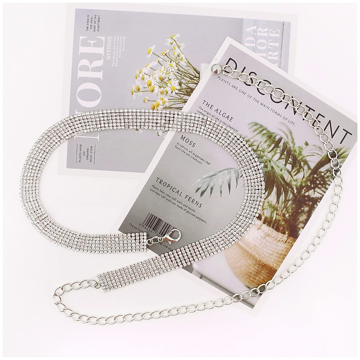 jascaela Women's Crystal Belt Metal Waist Chain Sparkle Rhinestone Decorated Skinny Waistband Dress Accessories Silver