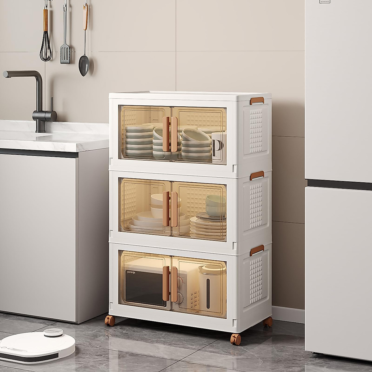 NLDD Storage Bins with Lids,78 Quart Plastic Bins with Lids,Large Closet Organizers, 3 Packs Collapsible Storage Bins with Wheels,Double Door Stackable Bins for Clothes,Home