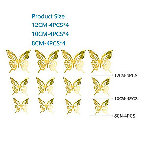 3D Butterfly Wall Stickers, 48PCS Gold Butterfly Wall Decals Decorations Stickers with 4 Patterns Butterflies Gold Party Decoration for Home Nursery Classroom Kids Bedroom Decor