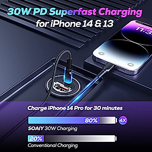 Car Charger USB C, PD 30W & QC 30W Fast Charging Car Charger Adapter [Ultra-Mini, Flush Fit, All Metal], Compatible with iPhone 14 13 12 Samsung S22/21/20 Pixel All Smartphone