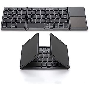 Gimibox Foldable Bluetooth Keyboard, Pocket Size Portable Mini BT Wireless Keyboard with Touchpad for Android, Windows, PC, Tablet, with Rechargeable Li-ion Battery-Dark Gray