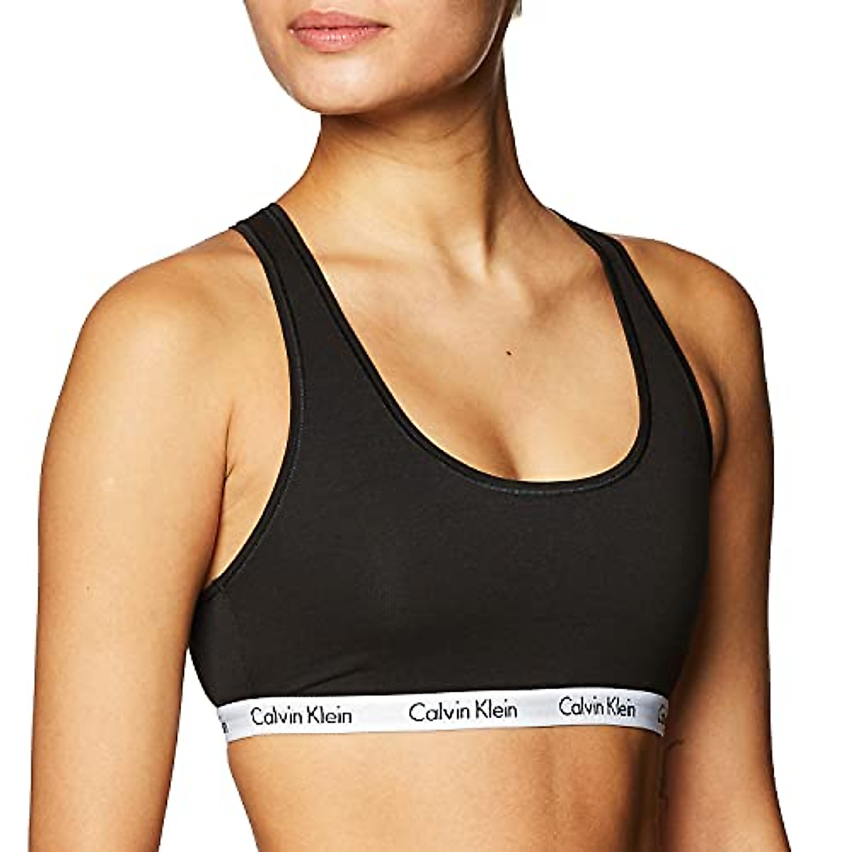 Calvin Klein Women’s Carousel Logo Cotton Stretch Bralette Non-Wired and Non paded, Black, Medium