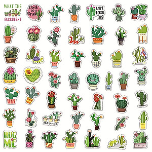 Yaroelrd Cactus Stickers 50 Sheets of Plant Vinyl Waterproof Suitable for Laptop Skateboard Kettle Mobile Phone Scrapbook Children Adolescents Adult Aesthetic, Green, 7 x 4.5 x 0.19 inches