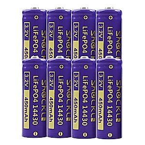 funkawa (8-Pack) Shockli 14430 3.2 Volt 450mAh LiFePo4 Rechargeable 3.2V Solar Battery for Solar Panel Outdoor Garden Lights Light【NOT AA Battery】