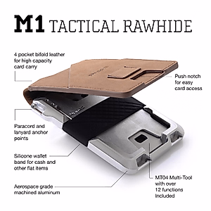 Dango Slim Minimalist Wallet for Men - RFID Blocking - Leather- Bifold, Rawhide/Raw Aluminum