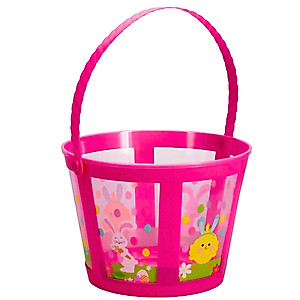 BFL Easter Baskets with Clear Printed Panels, 7x5 Inches Easter Egg Hunt Parade Decoration Gift Giving Craft Projects Table Centerpieces Keepsakes Easy Carry Seasonal Holiday Occasional Game Pack of 4