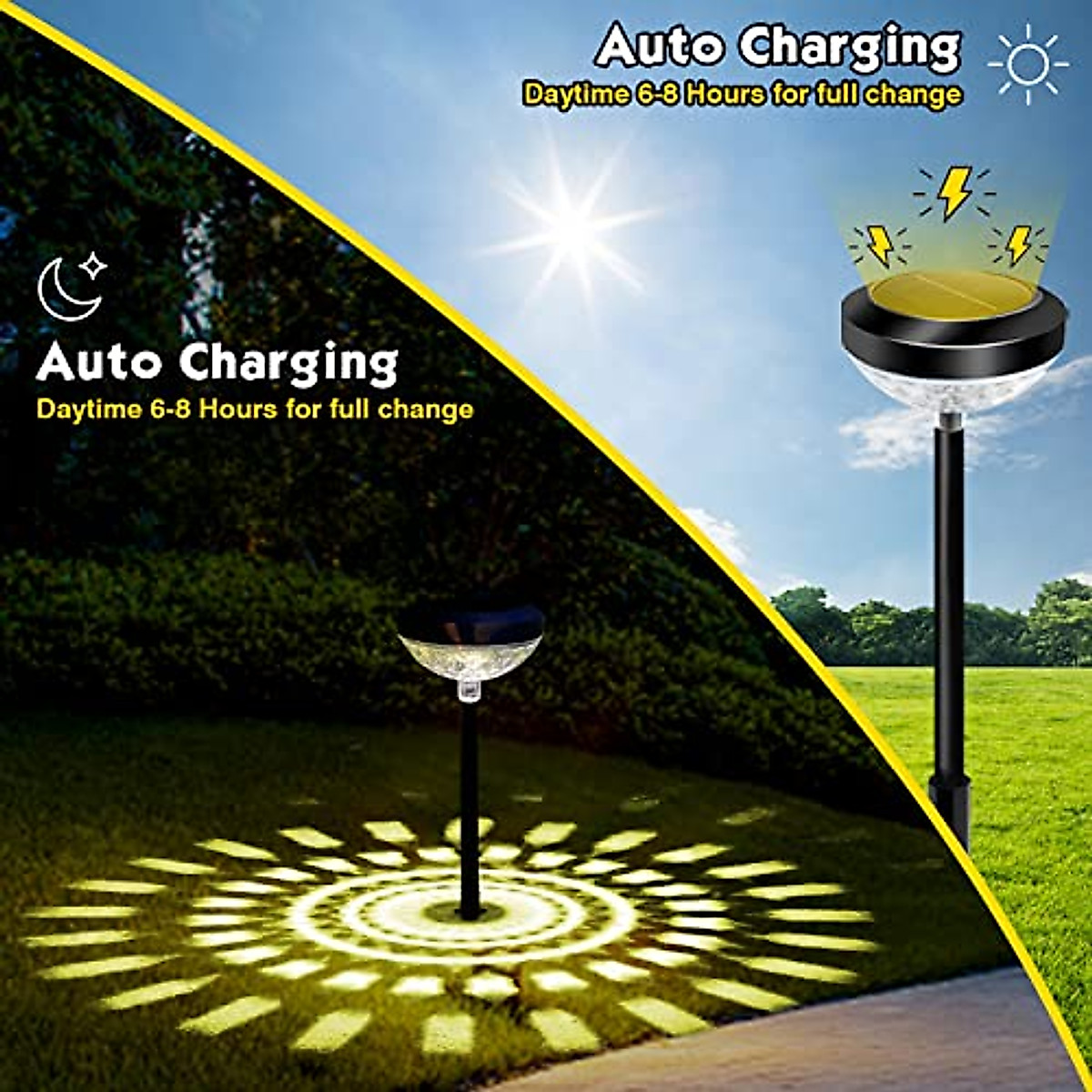 Chinco Star Bright Solar Lights Outdoor Waterproof 6 Pack Solar Outdoor Lights Kits LED Source Two Light Modes Patio Decorations Solar Garden Lights for Patio/Yard/Lawn/Walkway