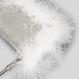 Ladies Ostrich Feather Rhinestone Tote Bag,Shiny High-End Mink Fur Full Diamond Shoulder Messenger Bag For Party Wedding. (Purple,One size)