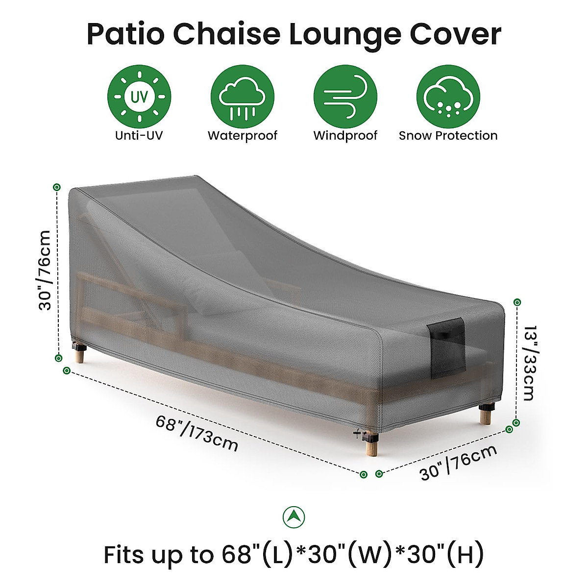 Mrrihand Chaise Lounge Cover, Patio Furniture Covers, Patio Lounge Chair Cover Waterproof and UV Resistant, Oxford Heavy Duty Outdoor Furniture Covers with Air Vent 2 Pack - 68L x 30W x 30H inch