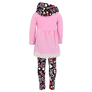 Unique Baby Girls Valentines Day Outfit Layered Heart Toddler Lace Trim Legging Set (7 Years, Pink)