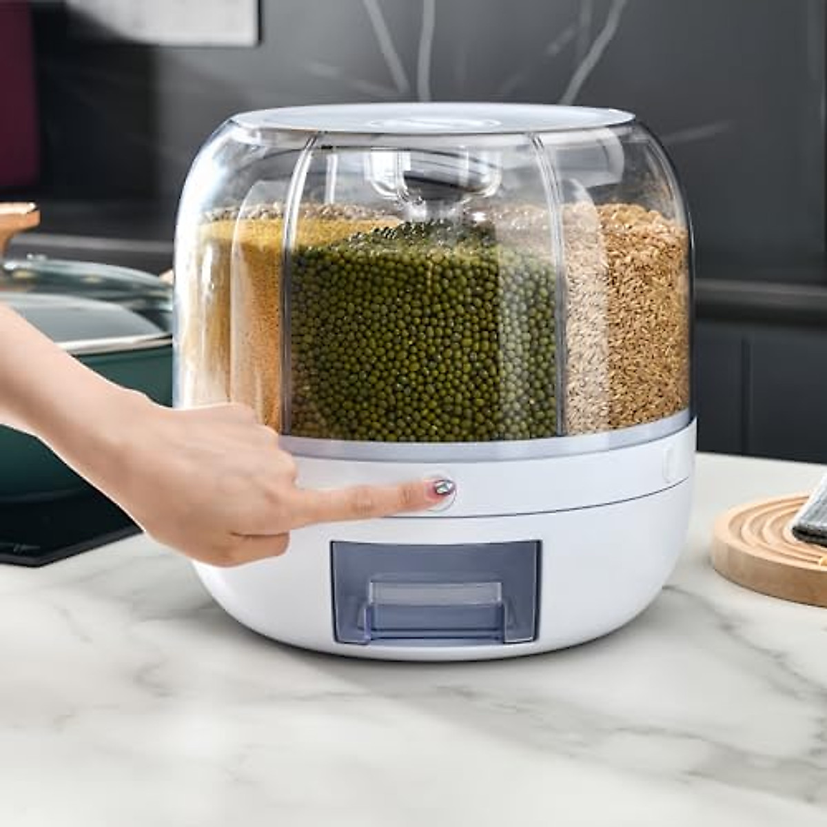 Grain Storage Container Dispenser, rice dispenser rotating, 360° rotating food dispenser One-Click Output rice Storage Round Grain Dispenser Kitchen for Small Grains, Beans, Rice (C)