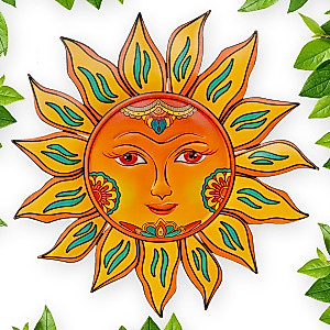 Metal Sun Wall Decor - 13 inches Sun Flower Wall Art Decoration,Hanging Decoration for Home Garden Farmhouse Yard Patio Fence Living Room Bedroom