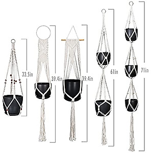 Macrame Plant Hangers, Hanging Planters Set of 5 with 5 Hooks, Hanging Planters for Indoor and Outdoor Plant Décor, Different Tier (5 Sizes) Beige