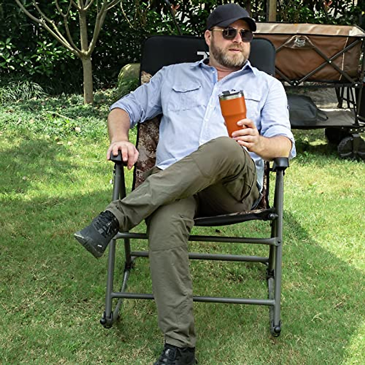 TR Foldable Rocking Chair 3-Position Recliner Padded Camping Chair Rocker Chair Outdoor Portable Heavy Duty High Back Hard Armrest Mesh Back 500 lbs for Patio Home Summer, Camo