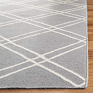 SAFAVIEH Dhurries Collection 8' x 10' Grey/Ivory DHU638B Handmade Flatweave Premium Wool Area Rug