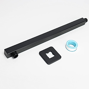 HarJue Shower Arm, Rain Shower Head Extension Extender, With Flange and Teflon Tape, Made of Thicken Stainless Steel for Bathroom Rainfall Showerhead (16 Inch, Matte Black)