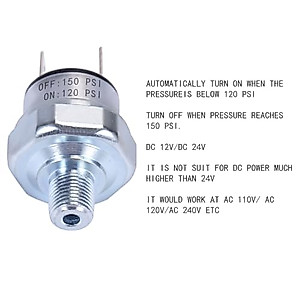Air Pressure Switch 120-150 PSI Pressure Switch 1/8"-27 NPT DC 24V 12V Pressure Switch Air Compressor Pressure Switch 120PSI Pressure Switch 150PSI Pressure Switch