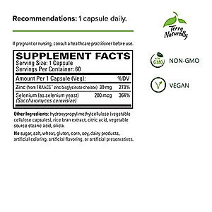 Terry Naturally Zinc Plus Selenium - 60 Capsules - Immune Support, Respiratory Function, Cellular Protection - Non-GMO, Vegan - 60 Servings