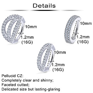 Ftovosyo 16G Conch Piercing Jewelry Surgical Steel Conch Hoop Earring Double Row Diamonds Helix Piercing Jewelry Conch Earrings for Women Lip Labret Rings Hoop Silver-tone