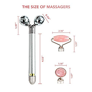 3in1 Face Massager For Women 3D V Line Lifting Rose Quartz Face Roller Skin Care Tools Eye Massager Tool Face Lift Double Chin Reducer HANABEE Facial Massager Skin Roller (Sliver)