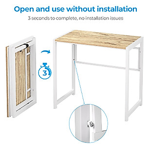 GreenForest Folding Desk No-Assembly, 31.5 in Small Desk for Small Spaces, Computer Desk for Home Office, Space Saving Foldable Table, Study Writing Desk, Oak White