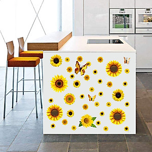 ETDTech Sunflower Wall Stickers Decals with 3D Butterfly, Yellow Flower for Kitchen Bedroom Nursery Children Room Living Room Waterproof Removable, 11.6inchx9.8inchx0.5inch