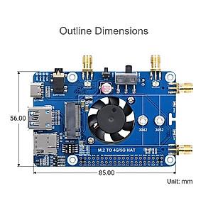 waveshare SIM8202G-M2 5G HAT (B) for Raspberry Pi Snapdragon X55 Quad Antennas 5G NSA Multi Band 5G/4G/3G Compatible Applicable for Regions with 5G Sub-6G Signal Coverage