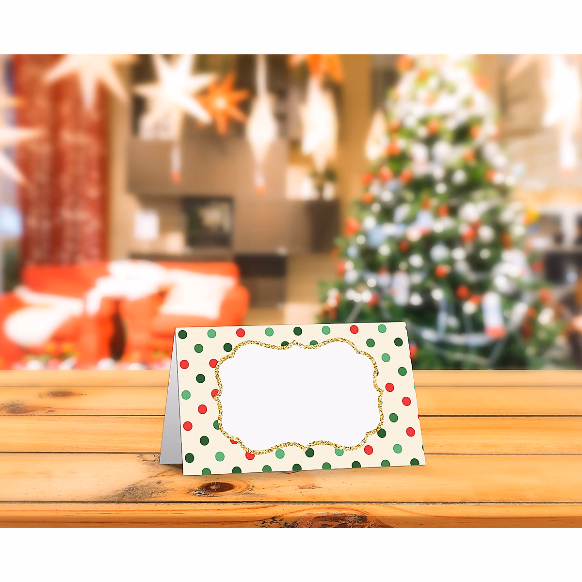 Table Place Card, Christmas Themed Tent Style Cards, Pack of 25 Half-Fold Reception Place Card, Perfect for Christmas Party, Wedding, Bridal & Baby Shower, Birthday, Banquet and Special Events B20