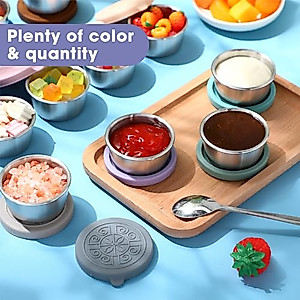 Maxcheck 24 Pack 2.4 oz Salad Dressing Container with Leakproof Silicone Lids Small Condiment Containers Reusable Stainless Steel Sauce Cup Bulk for Lunch Bento Box Picnic Travel (Morandi Color)