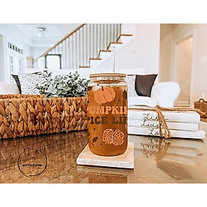 Pumpkin Spice Life 16oz Glass Cup with Bamboo Lid and Straw (Clear)