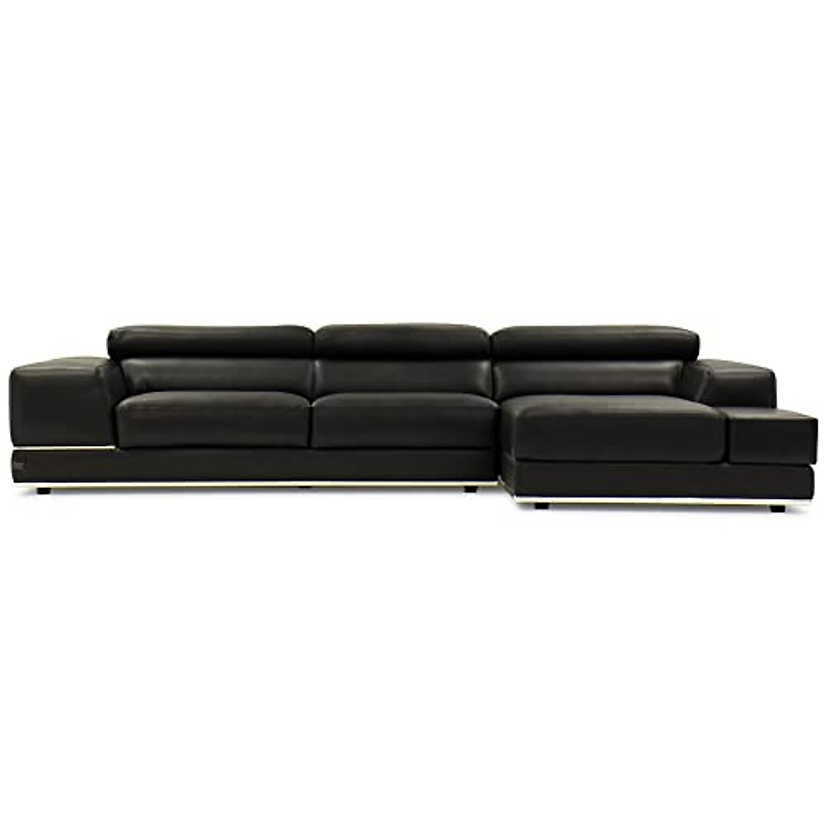 Zuri Furniture Encore 122" Right-ChaiseModern Sectional - Full Grain Leather in Black
