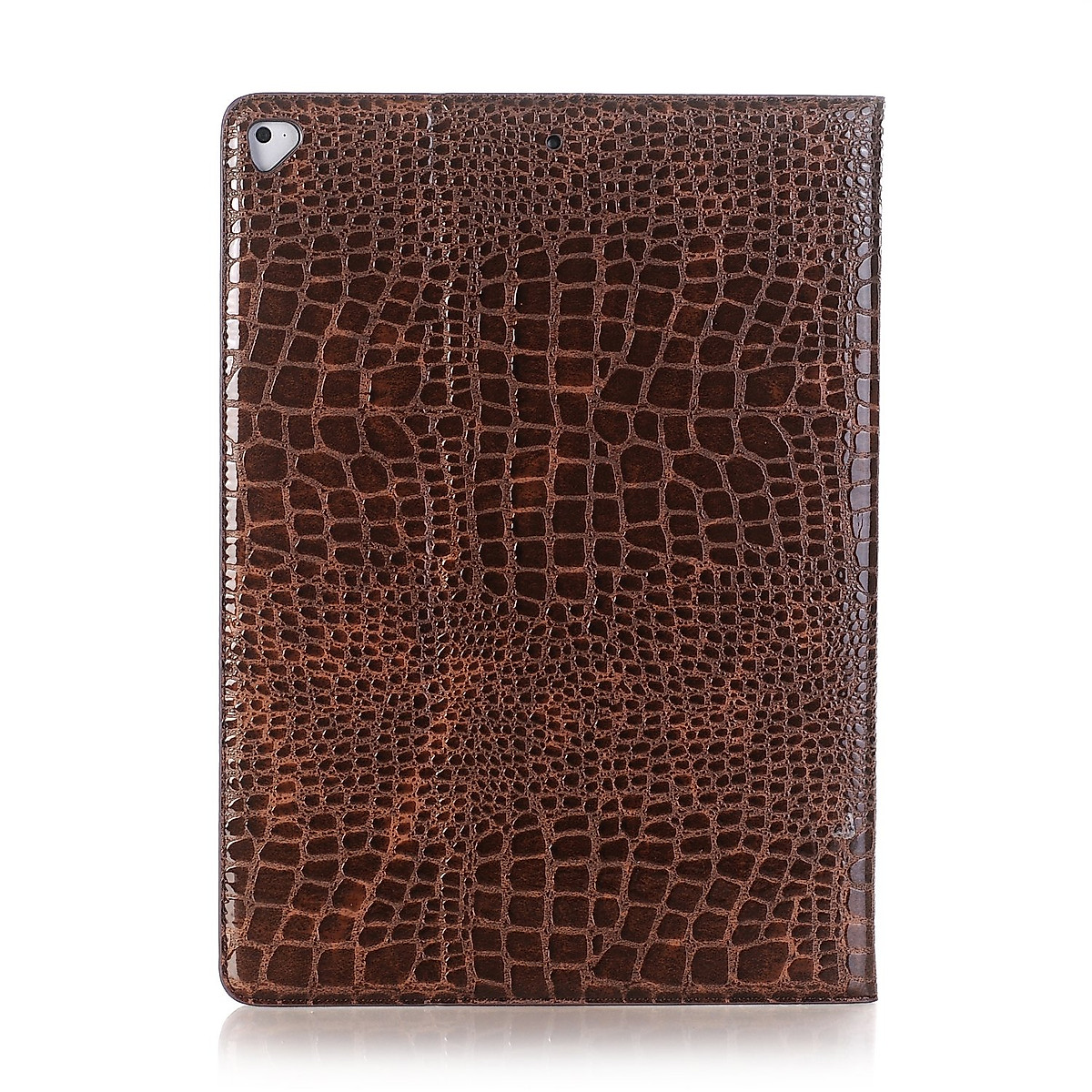 iPad Pro 1st 2nd (12.9'') Case for Women, DMaos Crocodile Synthetic Leather Stand Folio Smart Cover, Auto Sleep/Wake, Document Card Holder - Brown