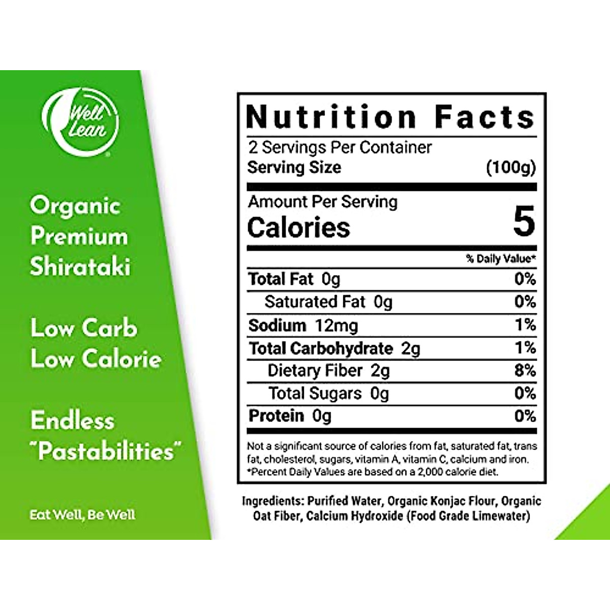 Well Lean Angel Hair — USDA Organic, Low Carb, Low Calorie Konjac Pasta — Ready to Eat and Healthy — Plant Based, Soy Free, Vegan, Paleo and Keto Friendly (6 Pack)