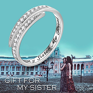 AXELUNA 925 Sterling Silver Sister Ring Adjustable My Sister My Friend Jewelry Gifts for Women