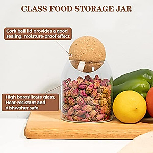ComSaf 480ml/16Oz Glass Storage Container with Ball Cork, 3Pcs Glass Jar with Cork Lid, Round Cork Glass Bottle, Small Candy Jar with Wood Ball Lid for Food, Coffee, Sugar, Spice, Tea, DIY Decoration