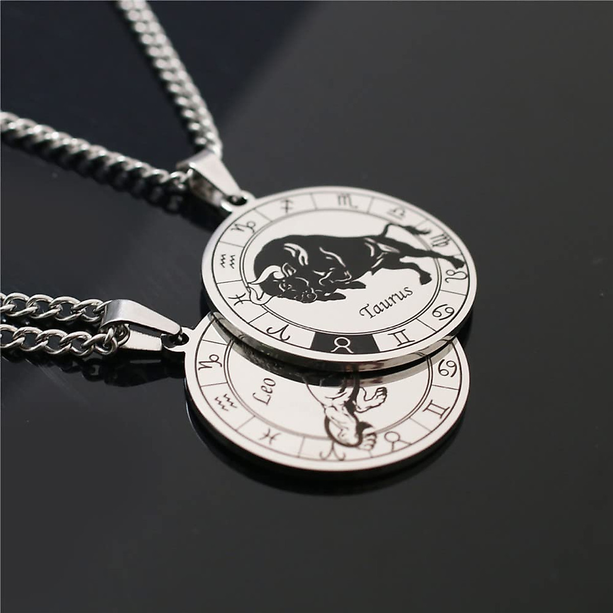 12 Constellation Necklace Stainless Steel Coin Disc Zodiac Horoscope Pendant Necklace for Women Men Personalized Jewelry(Taurus)