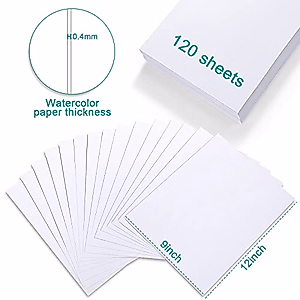 120 Sheets Cotton Watercolor Paper Cold Press Paper Pack for Kids Students Adults Watercolorist Beginning Artists (230gsm, 9 x 12 Inch)