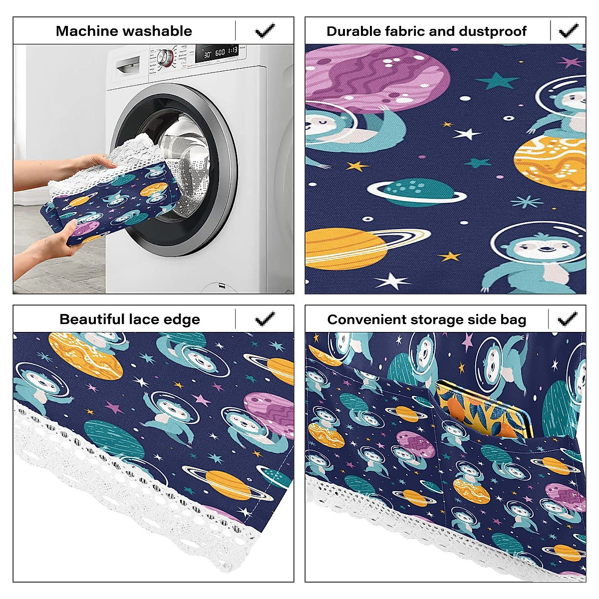 Kigai Cute Sloth Space Star Washing Machine Cover, Top Load Washer Dryer Fabric Cover with Storage Bags for Home Appliances Dust Proof Covers for Refrigerator Oven
